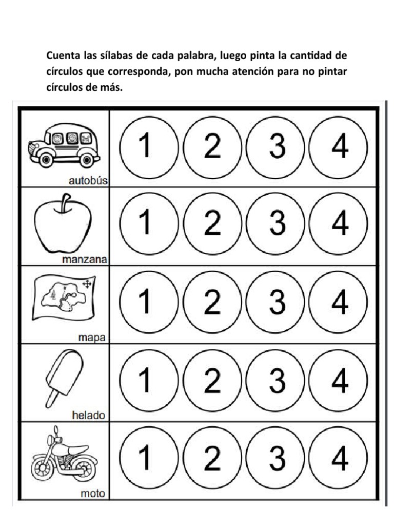Cuenta Las Sílabas de Cada Palabra Pre Kinder | PDF