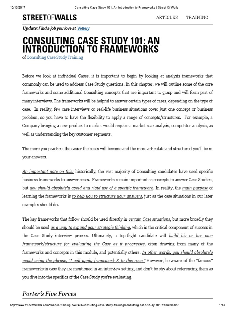 Consulting Case Study 101 - An Introduction To Frameworks - Street of ...