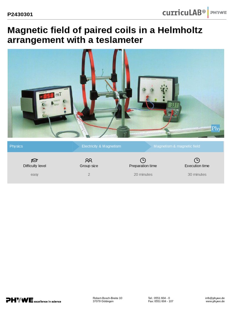 Magnetic Field of Paired Coils in A Helmholtz Arrangement With A ...