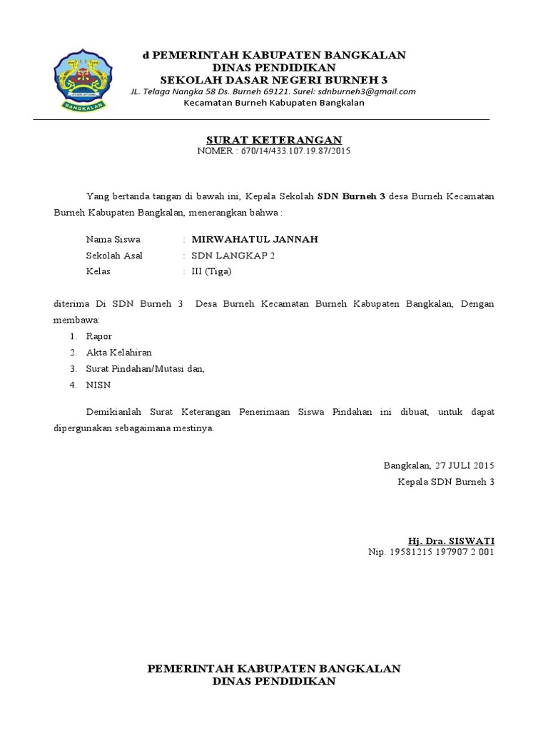 Surat Keterangan Menerima Pindahan | PDF