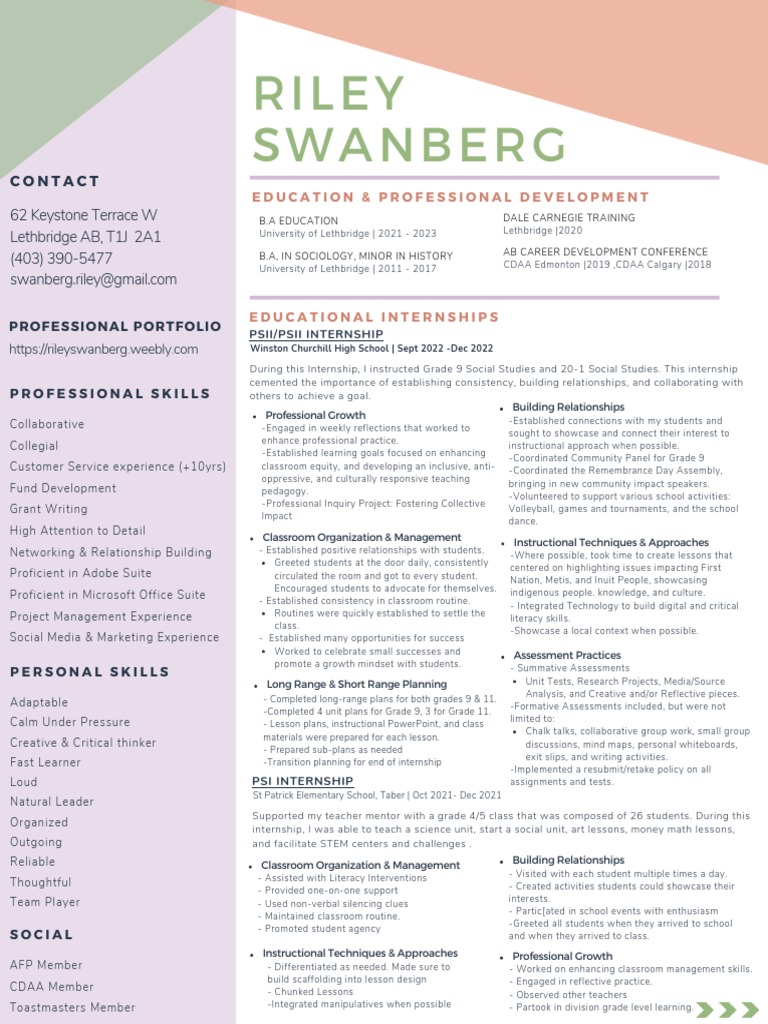 Riley Swanberg Resume | PDF | Learning | Cognition