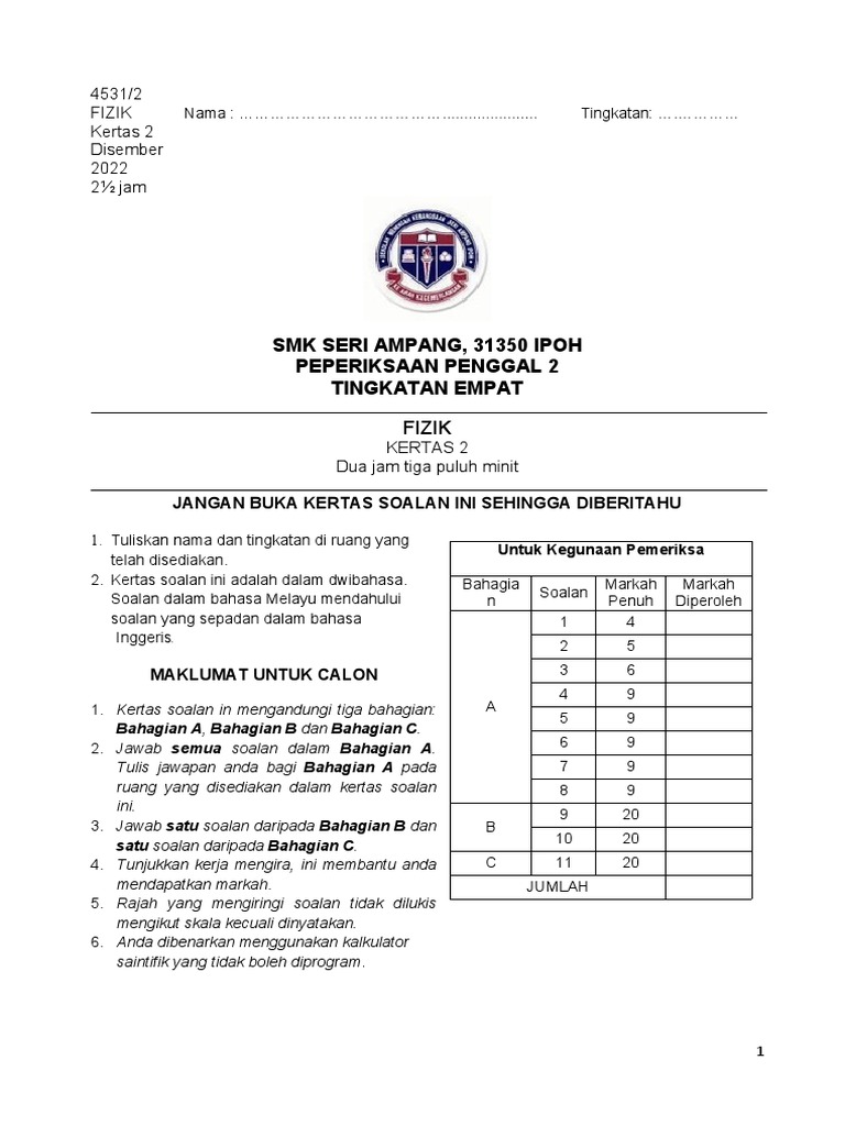 PP3 Fizik Kertas 2 2022 | PDF