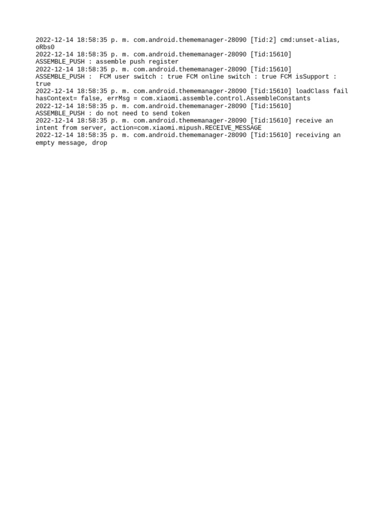 Log Entries Detailing Push Notification Registration Status And Receipt