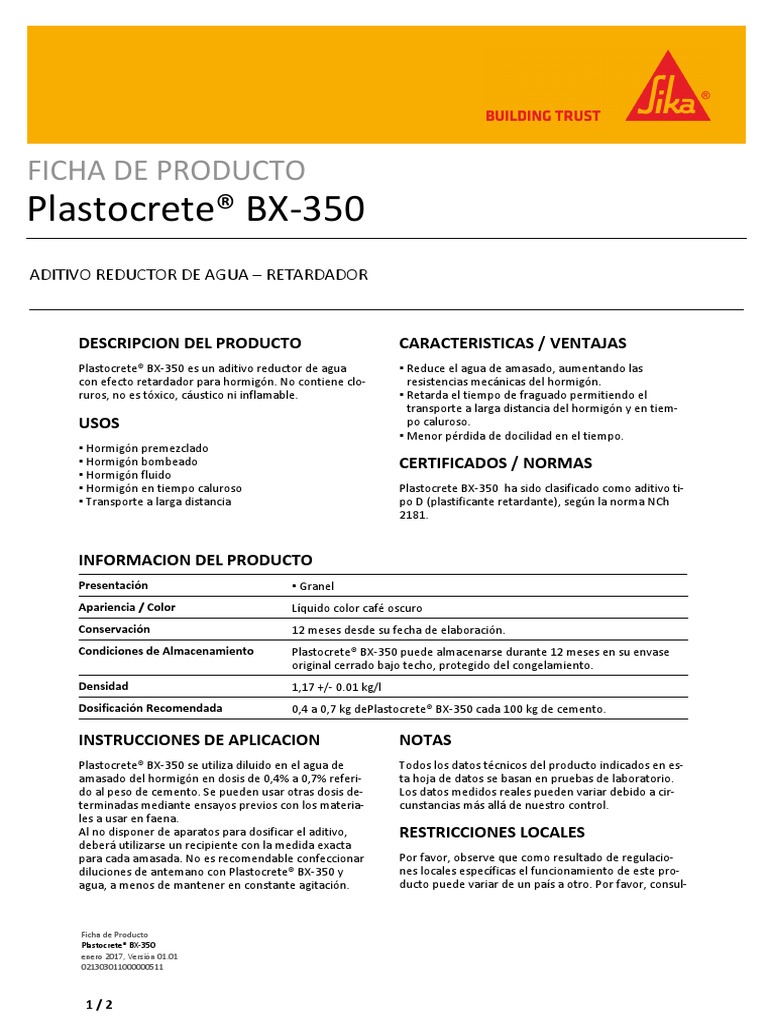 Plastocrete BX 350 | PDF | Hormigón | Cemento