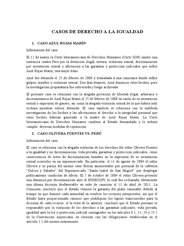 Casos de Derecho A La Igualdad | PDF | Discriminación | Violación Casos de Derecho A La Igualdad | PDF | Discriminación | Violación