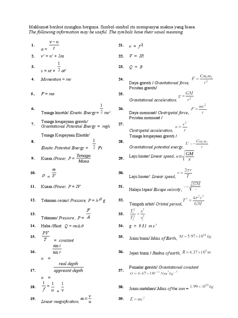 Formula Fizik | PDF | Kinetic Energy | Mechanics