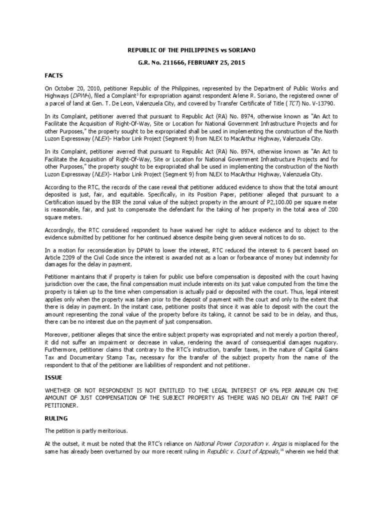 Republic Vs Soriano | PDF | Taxes | Eminent Domain
