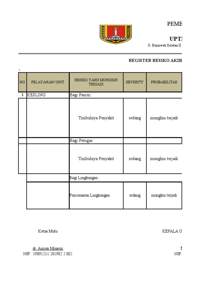 Register Resiko Ukm Kesling | PDF
