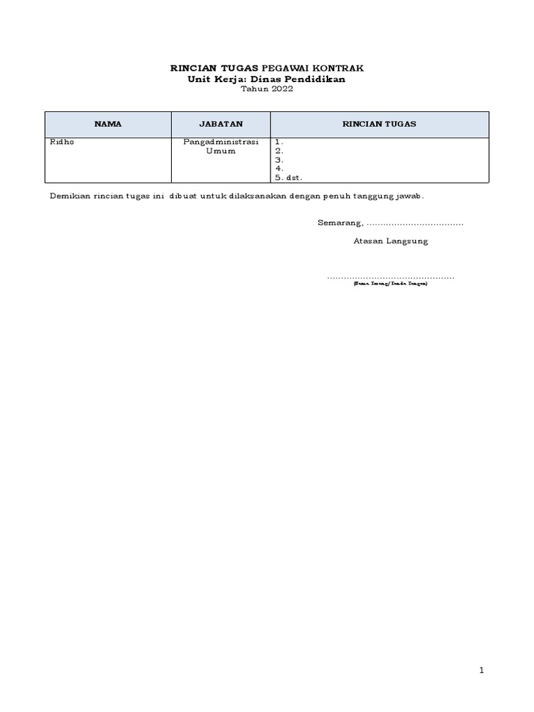 Contoh Rincian Tugas | PDF