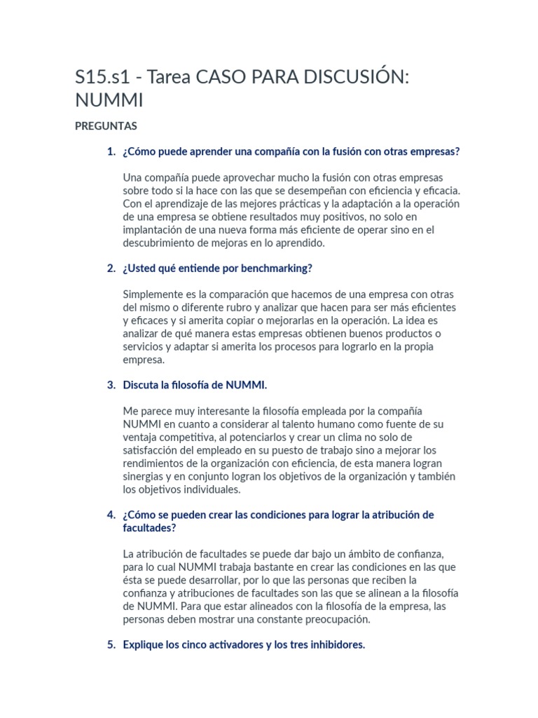 Discusión de Caso: Filosofía NUMMI | PDF | Business | Benchmarking