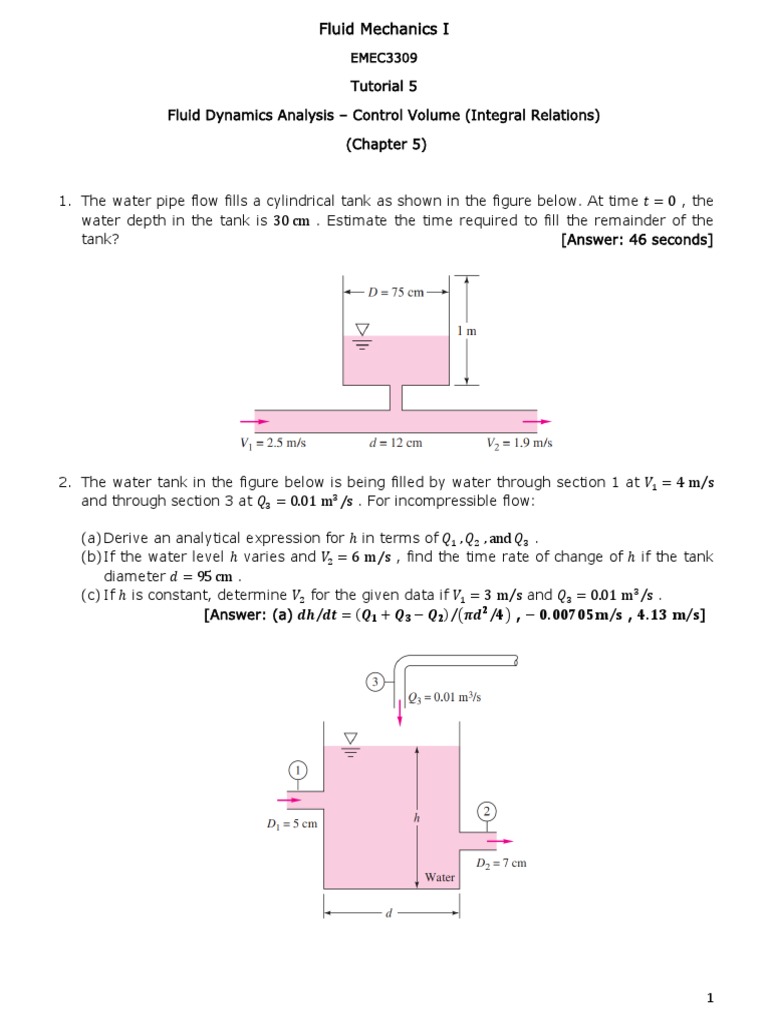 FLUID I CH 5 Fluid Dynamics Analysis Control Volume Tut 5 | PDF | Fluid Dynamics | Flow Measurement