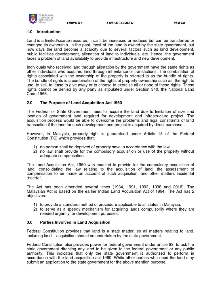 Chapter 1 Land Acquisition | PDF | Real Estate Appraisal | Eminent Domain