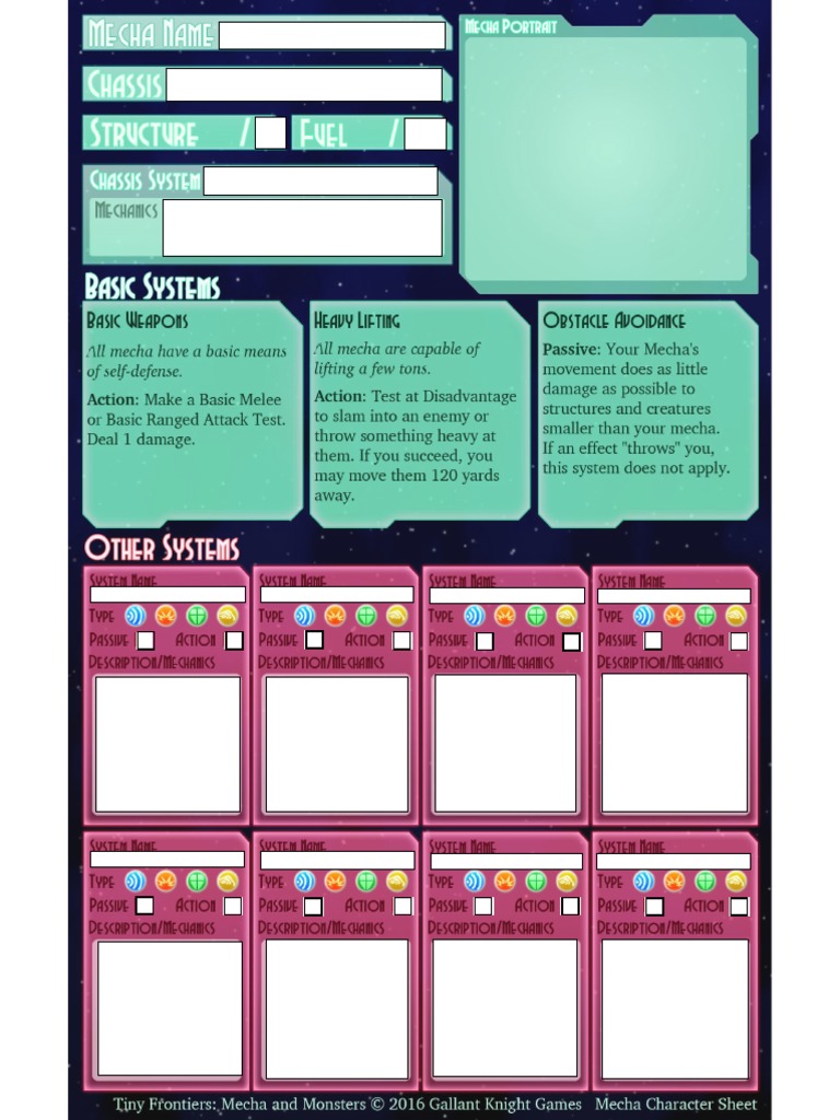 Tiny Frontiers - Mecha and Monsters - Mecha Form | PDF