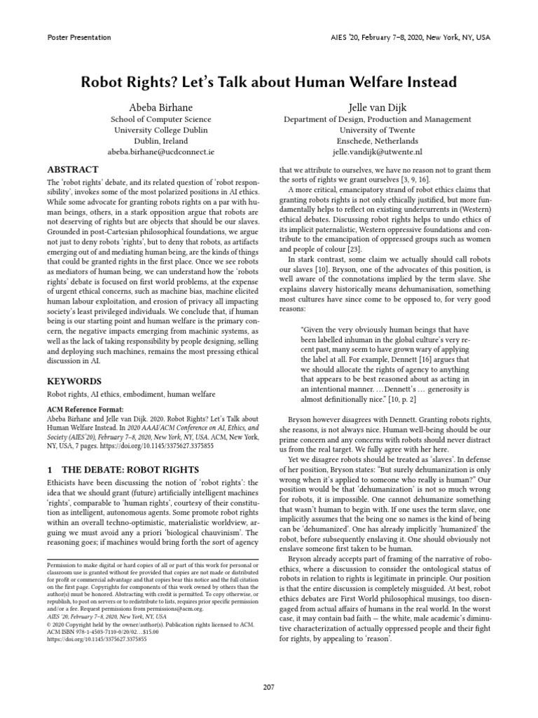 Robot Rights? Let's Talk About Human Welfare Instead: Abeba Birhane ...