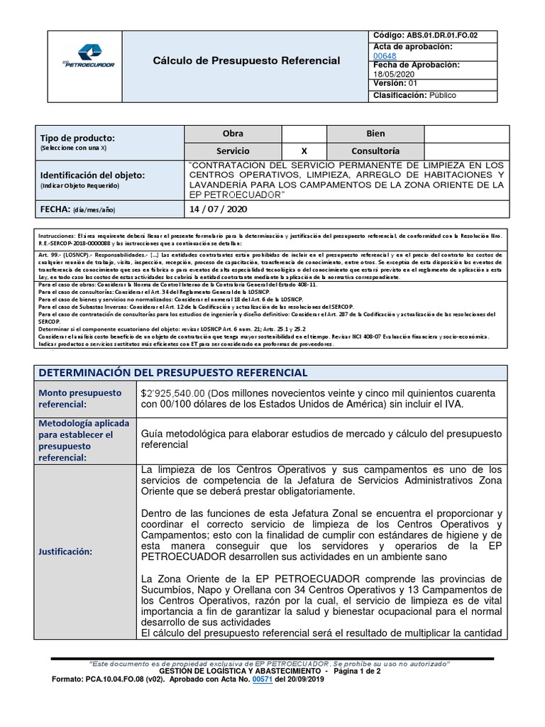 Cálculo de Presupuesto Referencial | PDF | Presupuesto | Microeconomía