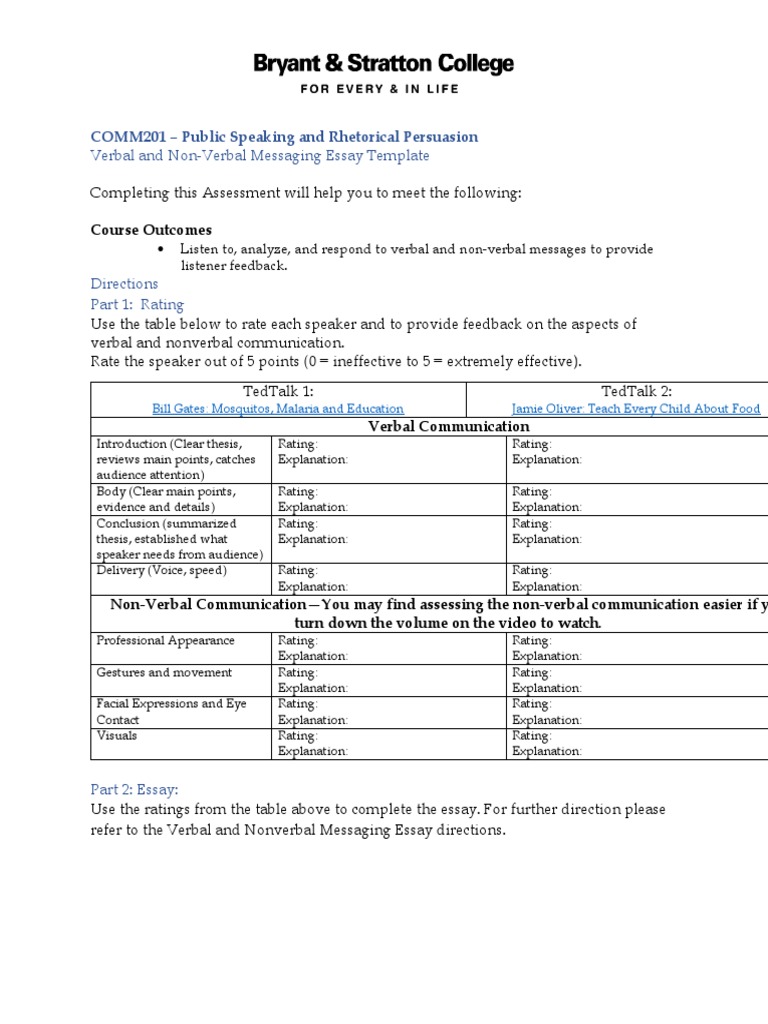 COMM201 - Verbal and Nonverbal Messaging Essay Template | PDF