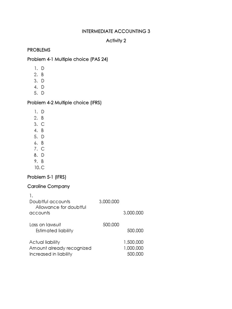 Solutions to Intermediate Accounting Problems on Multiple Choice ...