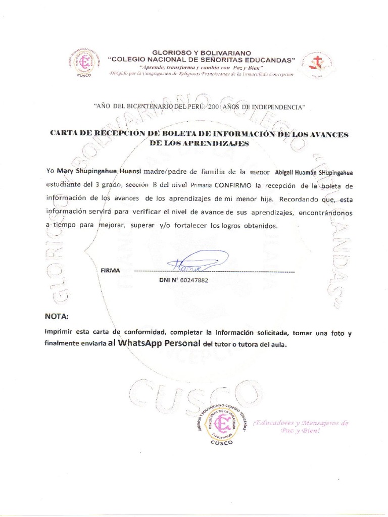 Carta de Recepcion | PDF