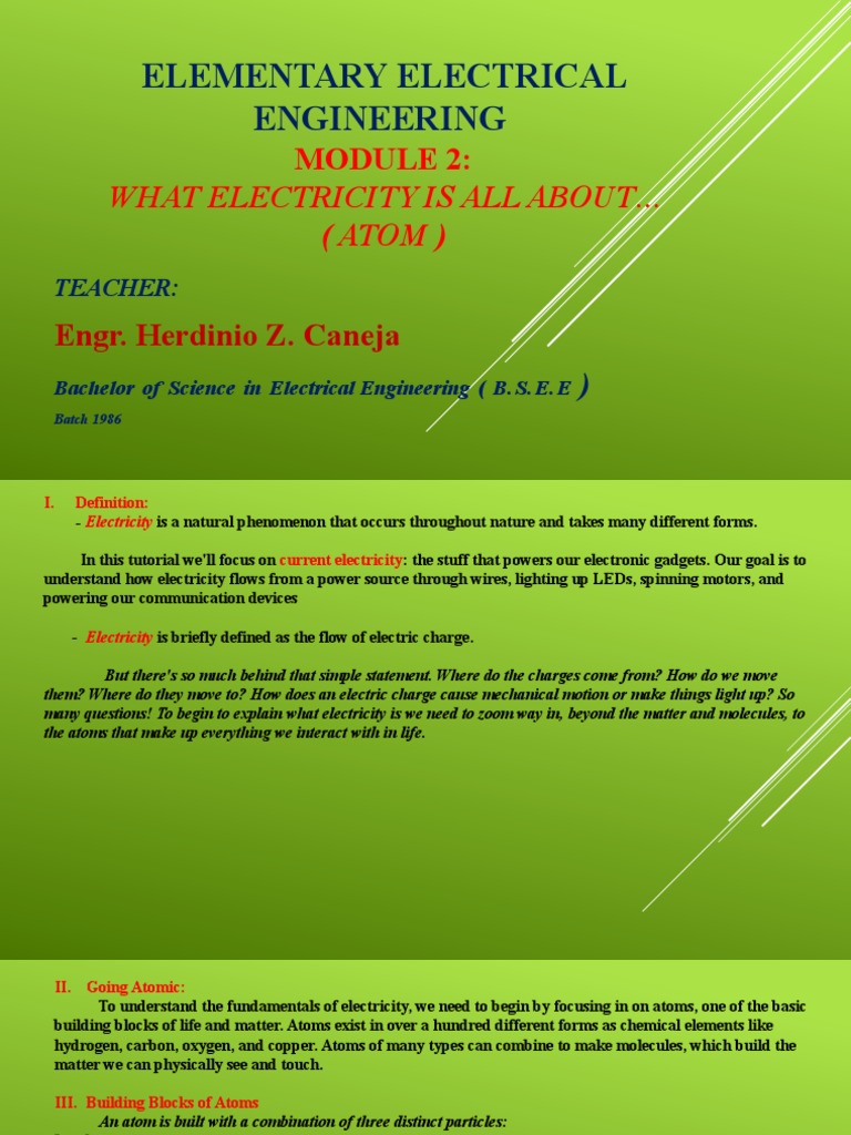 Elementary Electrical Engineering - MODULE 2 - What Is ELECTRICITY Is ...