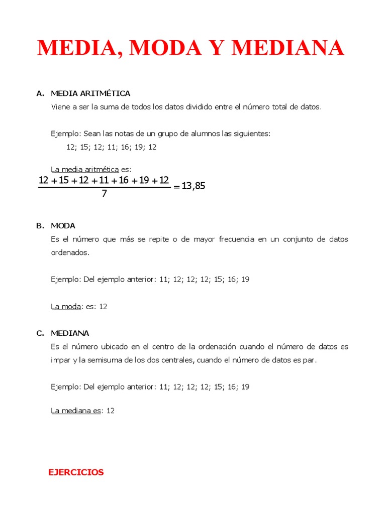 Media Moda y Mediana | PDF | Mediana | Aritmética