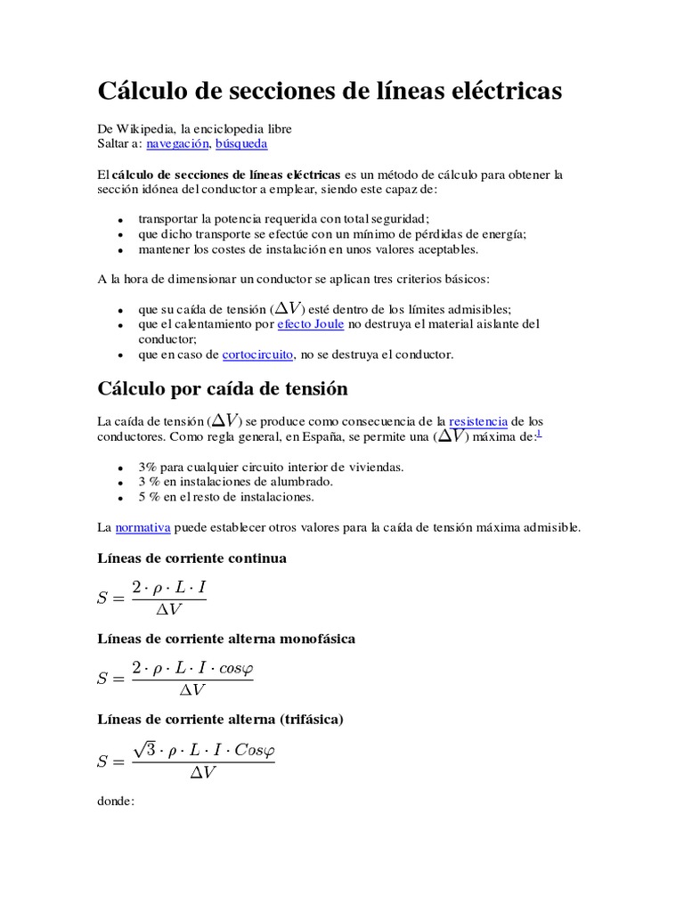 Calculo de Secciones de Lineas Electricas | PDF
