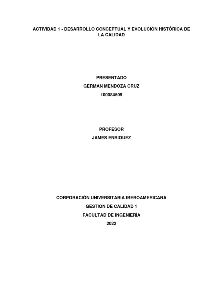 ACTIVIDAD 1. Desarrollo Conceptual y Evolución Historia de La Calidad | Descargar gratis PDF ...