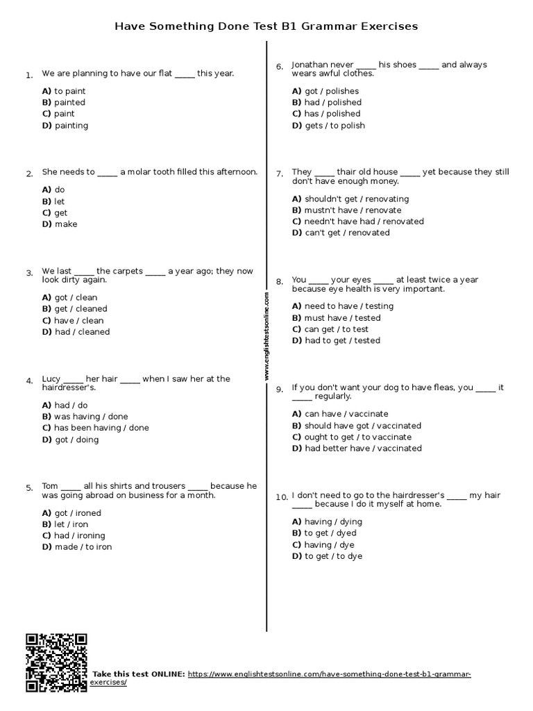 B1 Grammar: Have Something Done Exercises | PDF | Clothing | Fashion