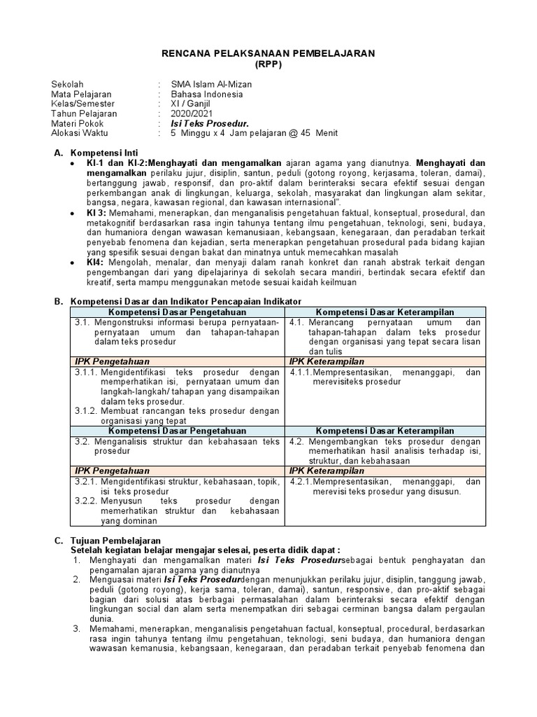 RPP 1 XI - Isi Teks Prosedur | PDF | Karier & Perkembangan | Seni