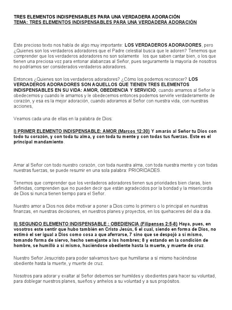 Tres Elementos Indispensables para Una Verdadera Adoración | PDF | Amor ...