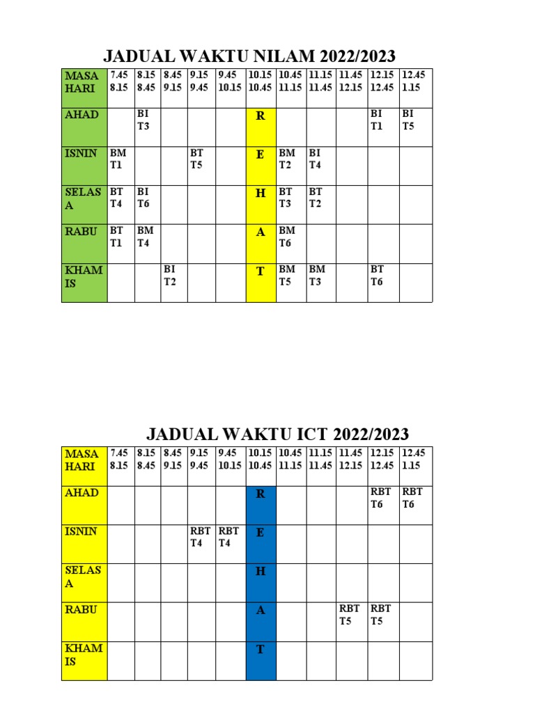 Jadual Waktu Nilam 2022 Pdf