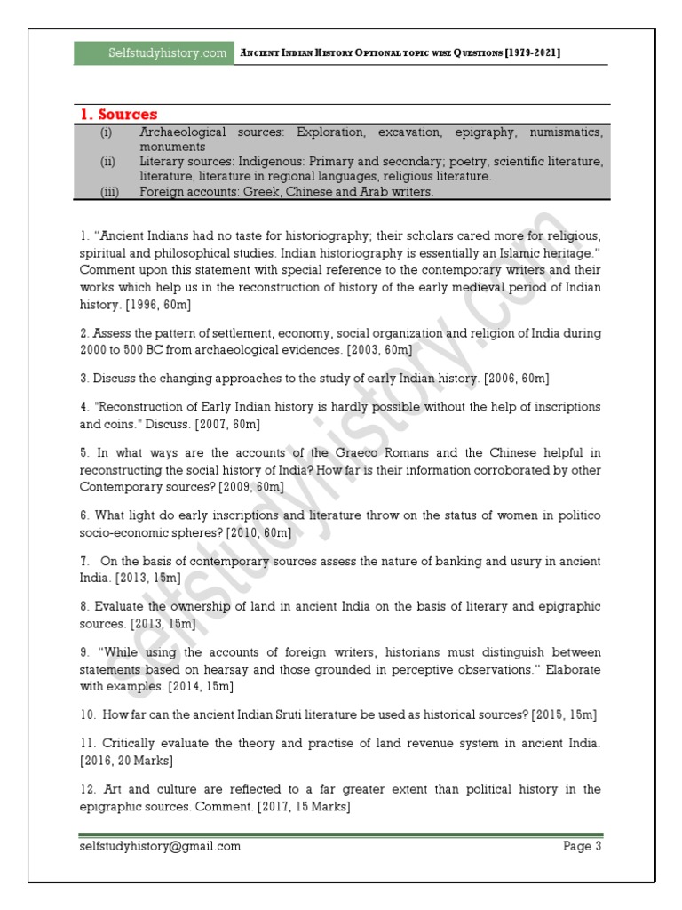 Ancient India Topic Wise Question Bank (1979-2021) | PDF | Vedas | Ashoka