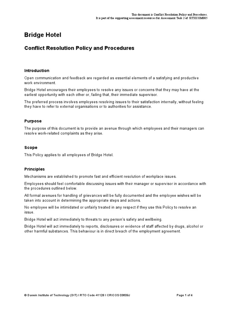 4.conflict Resolution Policy and Procedures | PDF | Employment ...