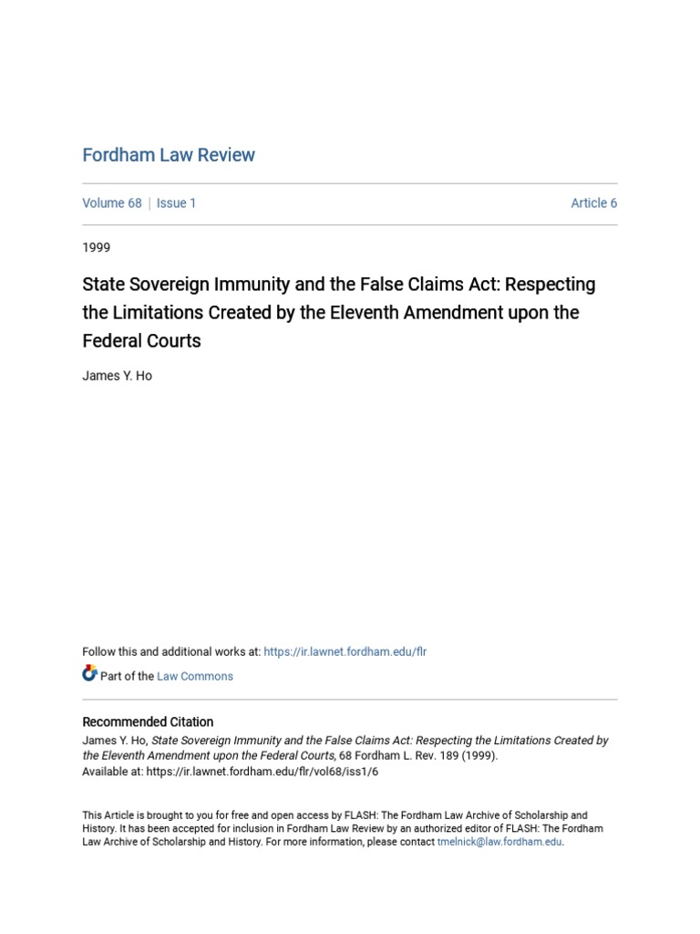 State Sovereign Immunity and The False Claims Act | PDF | False Claims ... State Sovereign Immunity and The False Claims Act | PDF | False Claims ...