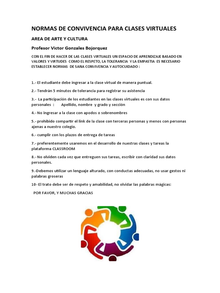 Normas de Convivencia para Clases Virtuales | PDF