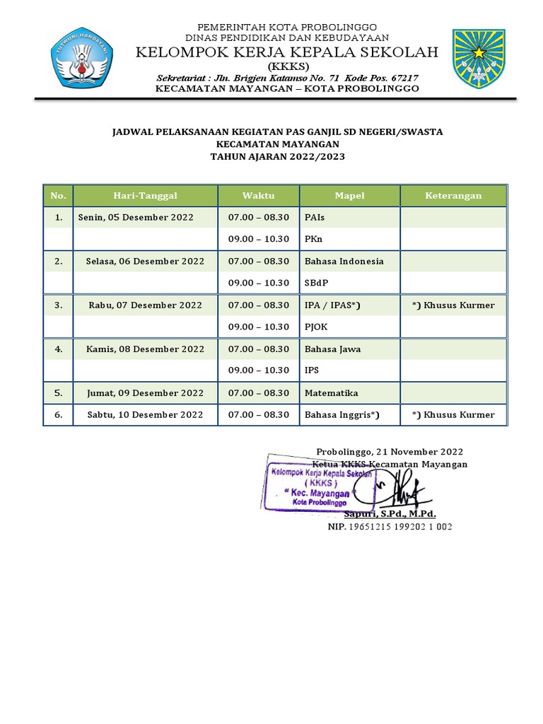 Jadwal PAS Ganjil 2022-2023 | PDF