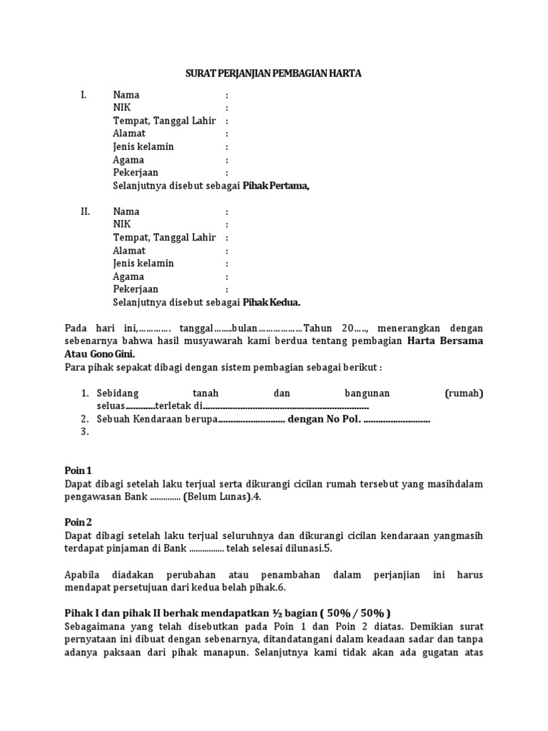 Kesepakatan Pembagian Harta | PDF