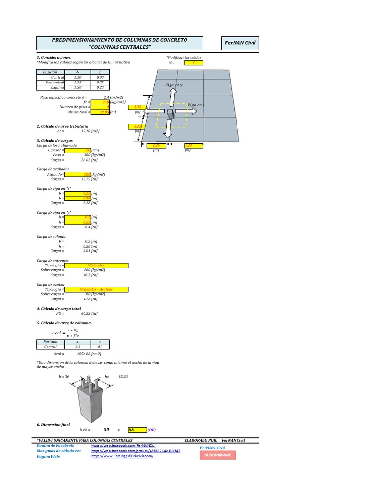 Hoja de Calculo Dimensionamiento de Columnas | PDF