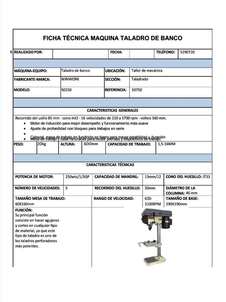 Pdf Ficha Tecnica Maquina Taladro De Banco Compress | Pdf