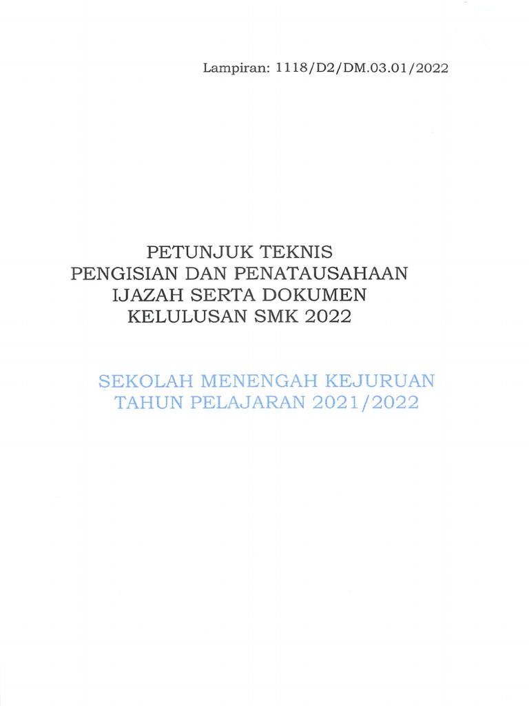 Lampiran Juknis Pengisian Blangko Ijazah SMK 2022 | PDF
