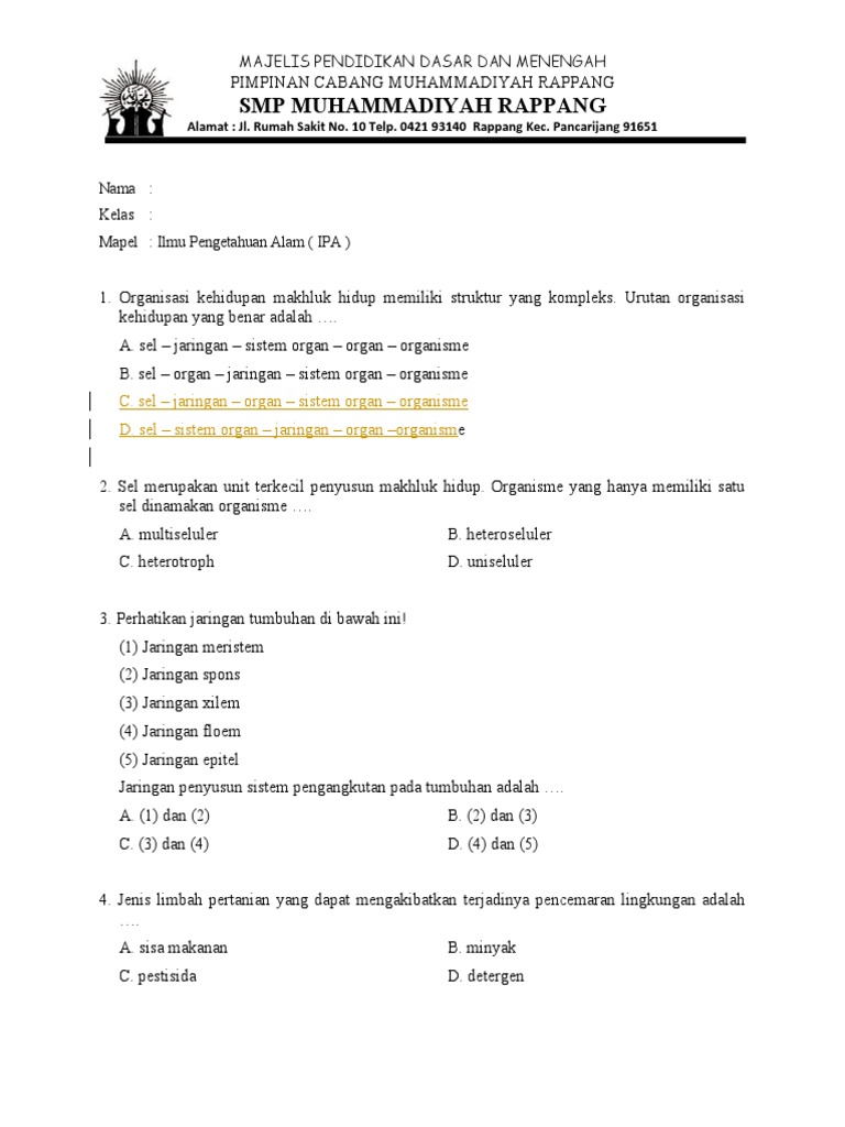 Soal Uas Ipa Kelas 7 TH 2021 | PDF