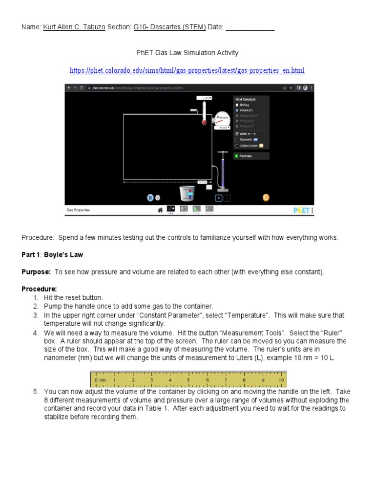 Gas Law Activity | PDF | Gases | Temperature