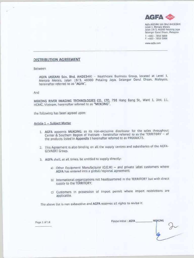 Agfa - Distribution Agreement | PDF