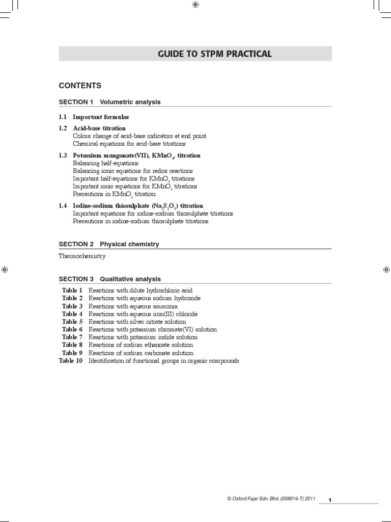 Guide To STPM Practical | PDF | Precipitation (Chemistry) | Redox