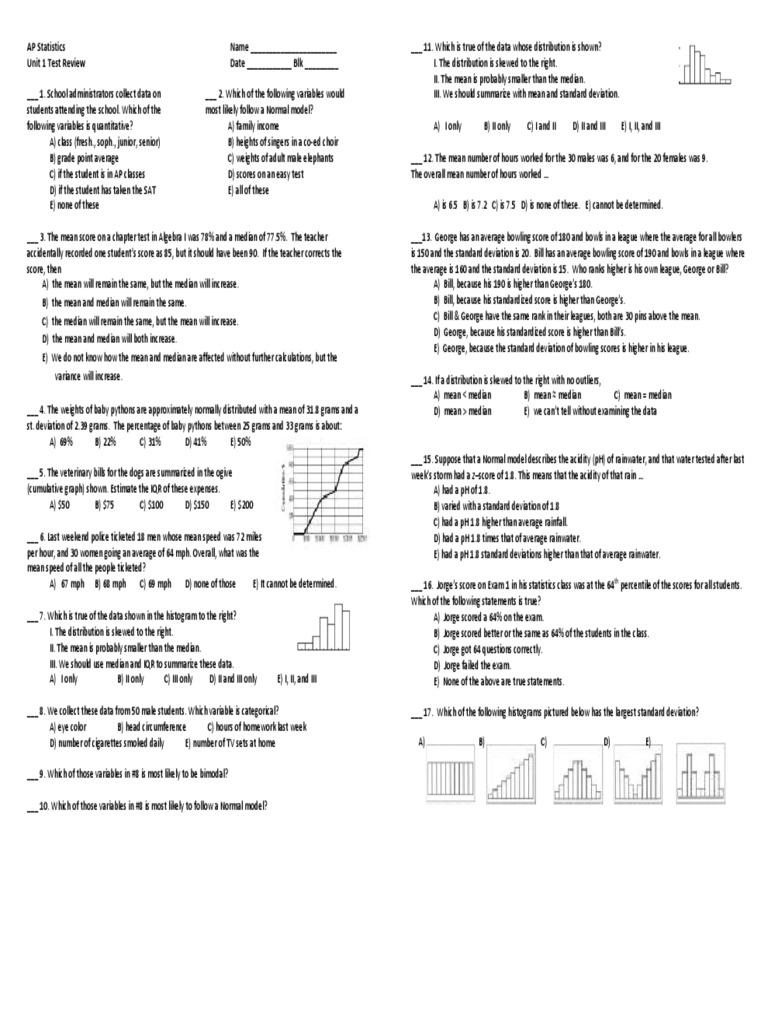 Unit 1 Test Review | PDF | Median | Mean Unit 1 Test Review | PDF | Median | Mean