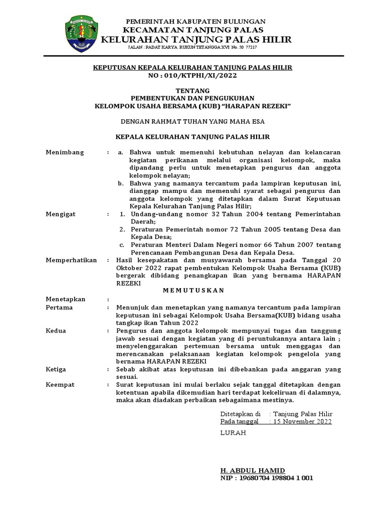 Pembentukan KUB Harapan Rezeki | PDF