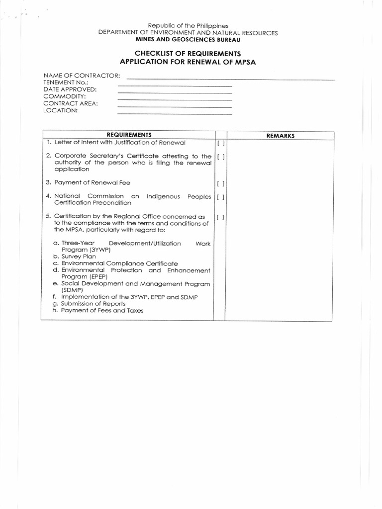 Checklist For Reqs - Application For Renewal of MPSA | PDF