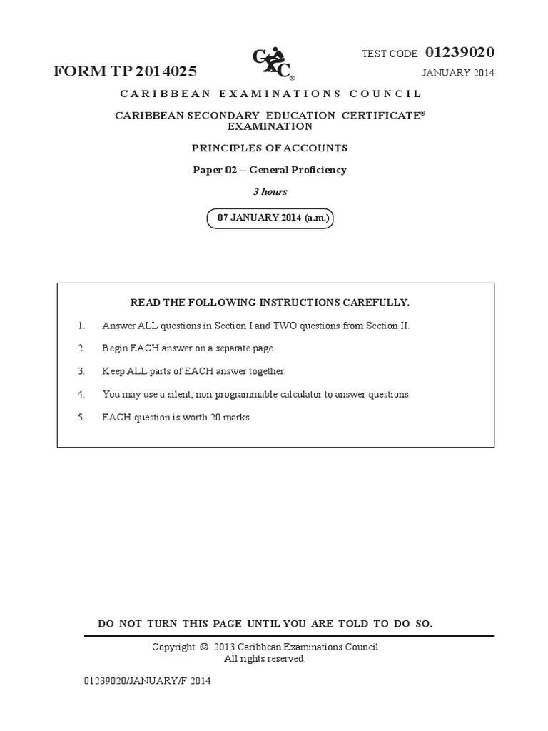 Csec Poa January 2014 p2 | PDF | Inventory | Income Statement