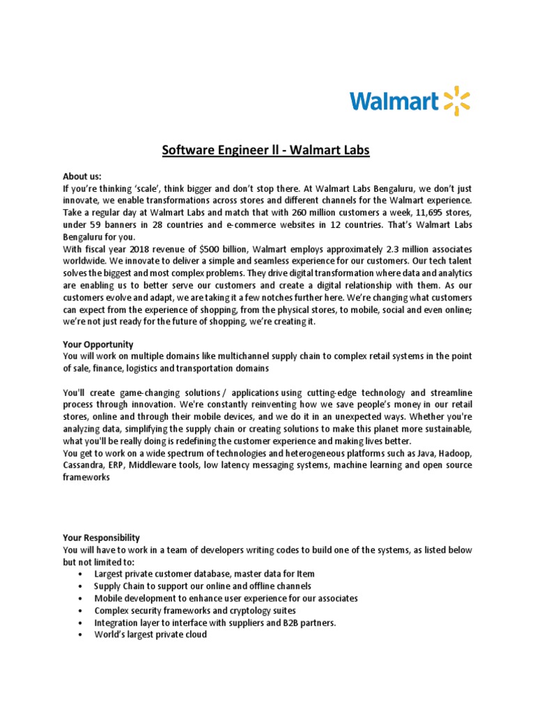 Software Engineer II Job at Walmart Labs | PDF | Computer Programming | Databases