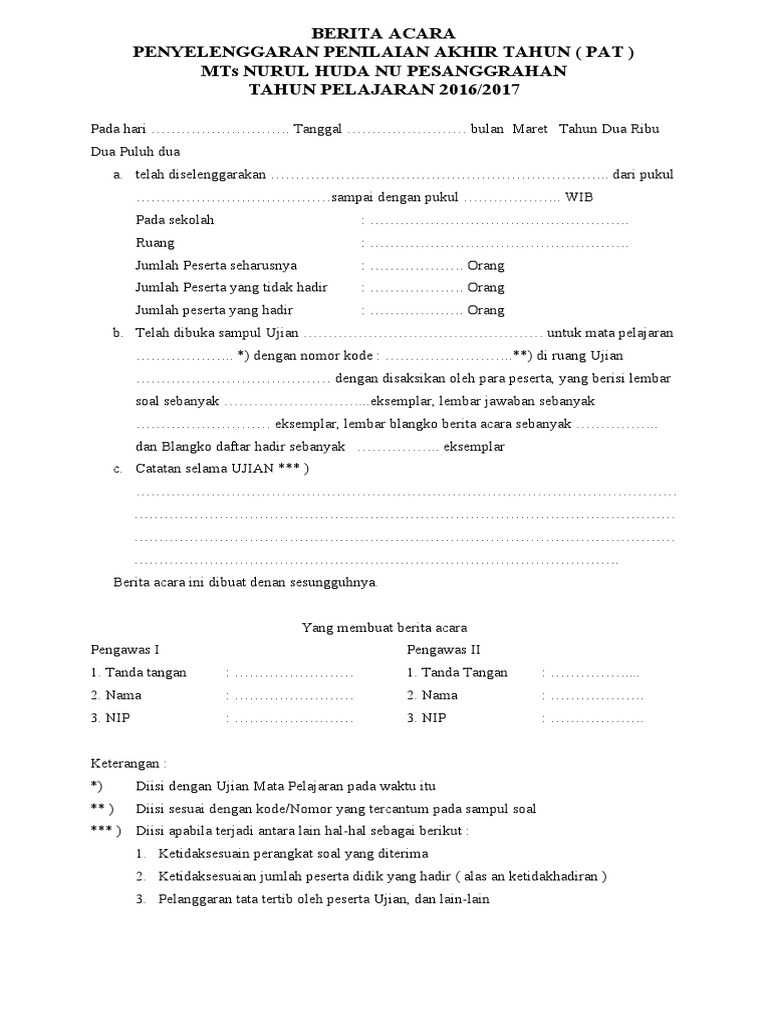 Berita Acara PAT | PDF