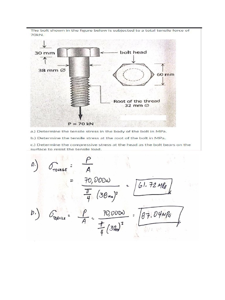 Mechanics of Deformable Bodies - Stress and Shear Sample Problems | PDF